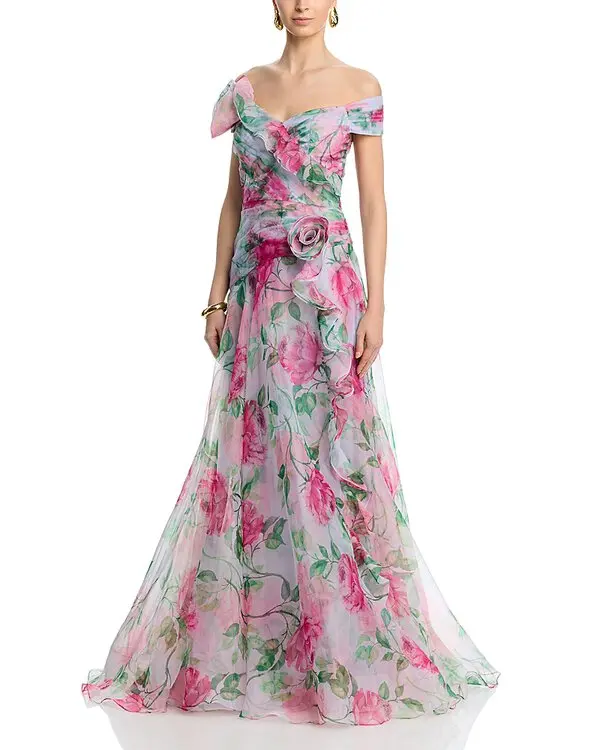Rickie Freeman For Teri Jon Organza Rosette Gown - Lavender Multi