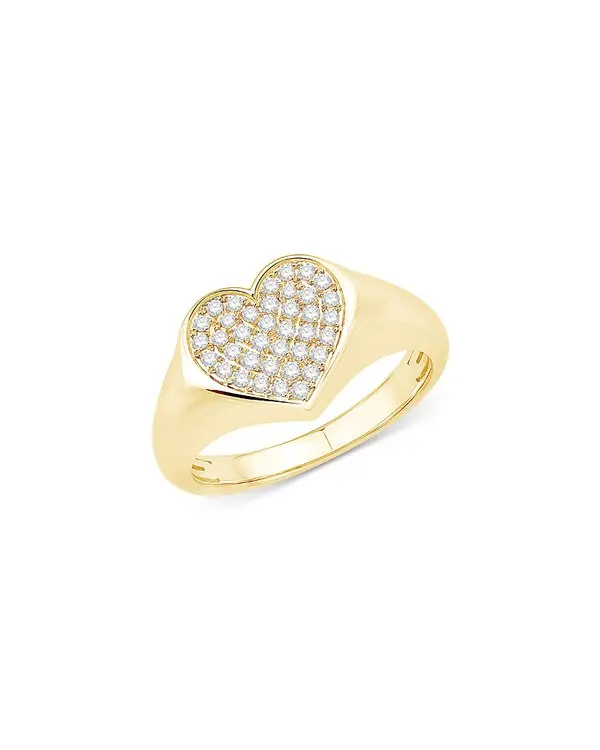 Bloomingdale'S Diamond And 14k Yellow Heart Signet Ring - Gold