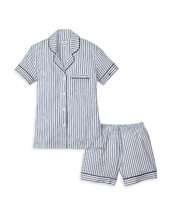 PETITE PLUME French Ticking Pima Pajama Shorts Set - Navy