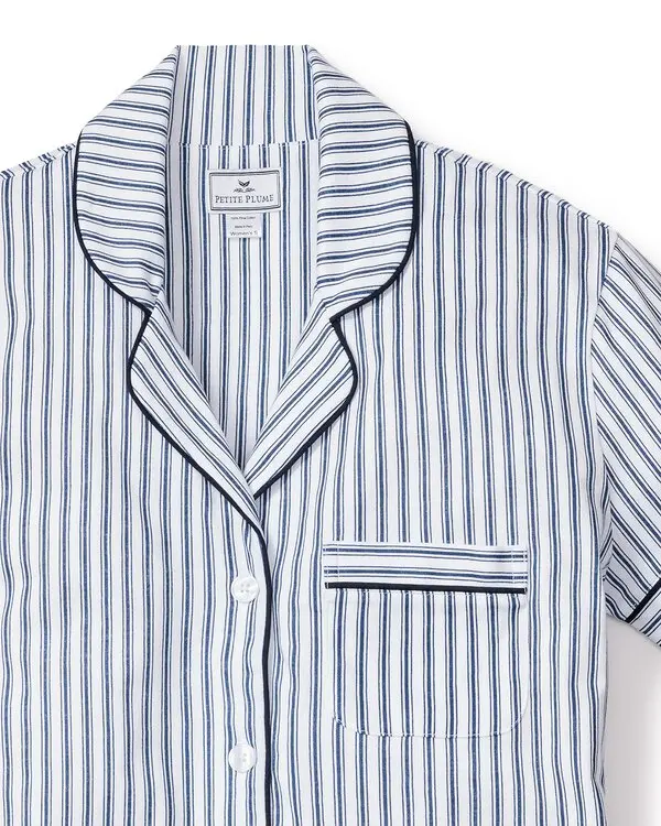 PETITE PLUME French Ticking Pima Pajama Shorts Set - Navy