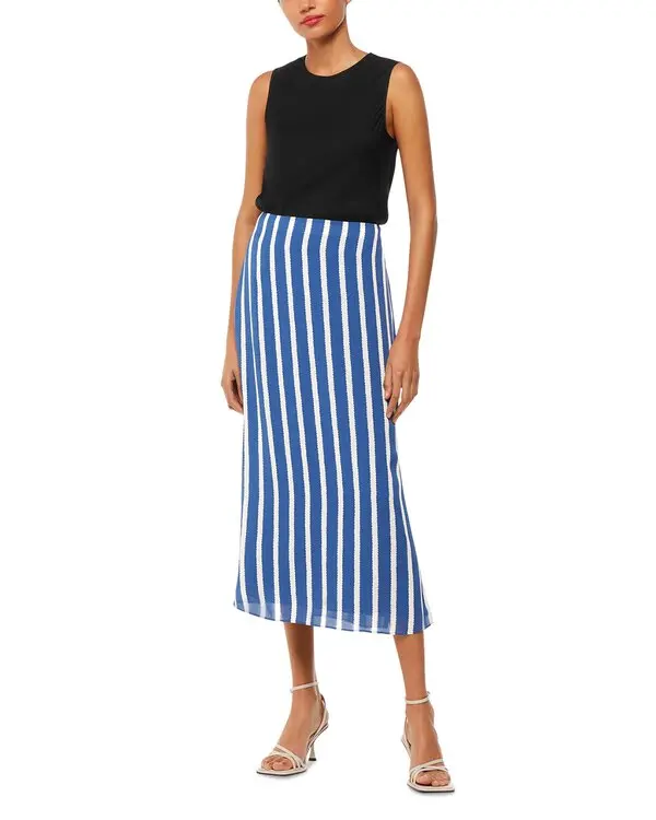 Whistles Crinkle Stripe Midi Skirt
