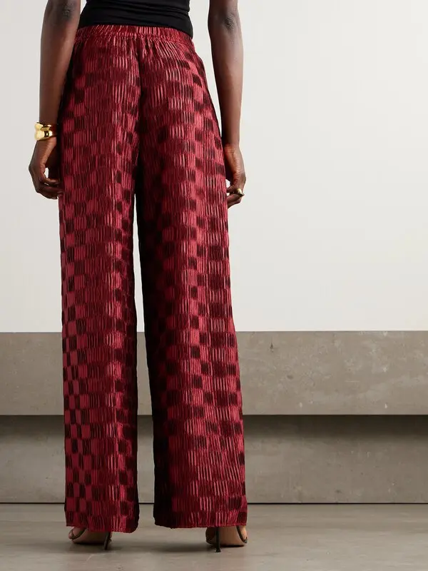 DIMA AYAD Plissé-satin Wide-leg Pants - Burgundy