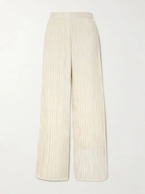 DIMA AYAD Plissé-satin Wide-leg Pants - Ivory