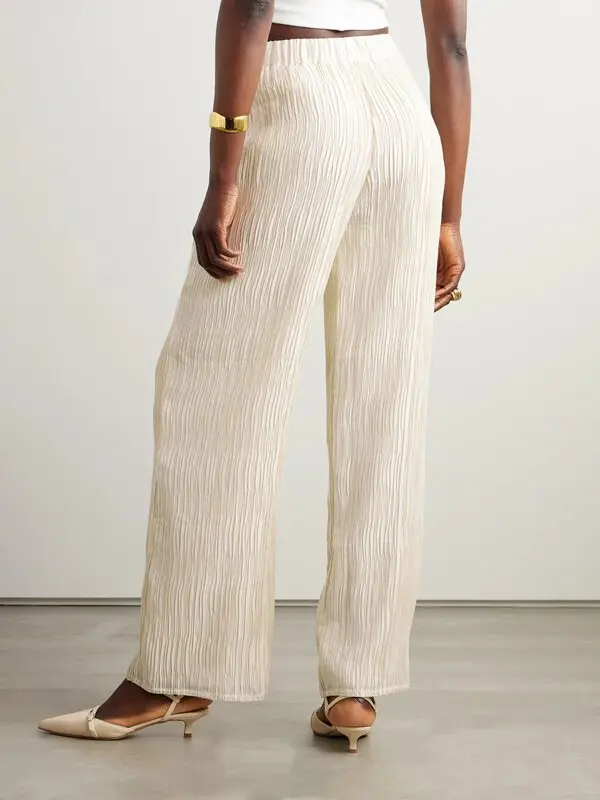 DIMA AYAD Plissé-satin Wide-leg Pants - Ivory