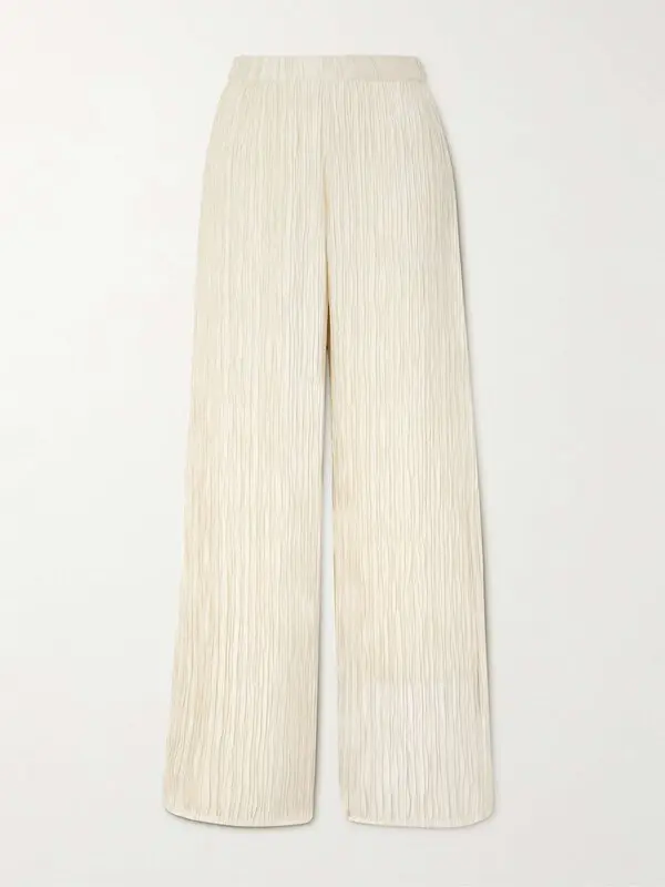 DIMA AYAD Plissé-satin Wide-leg Pants - Ivory