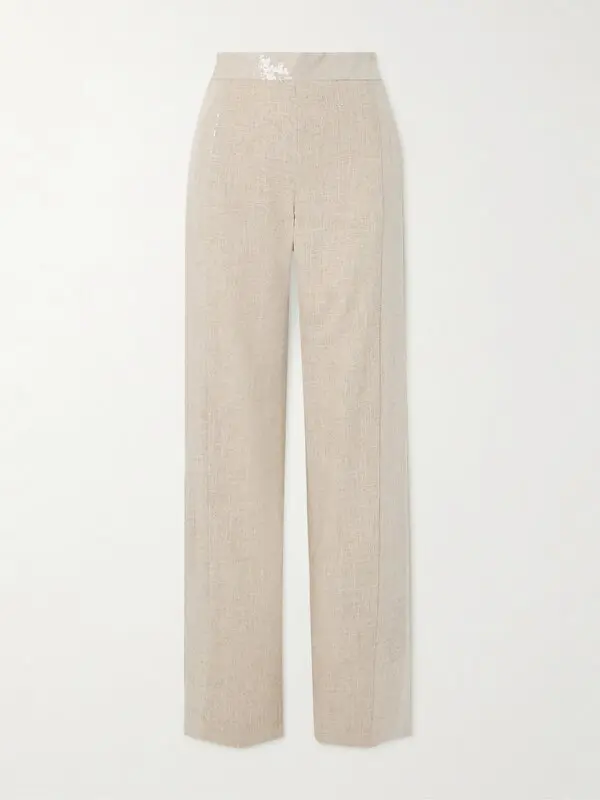 DIMA AYAD Sequined Straight-leg Canvas Pants - Neutrals