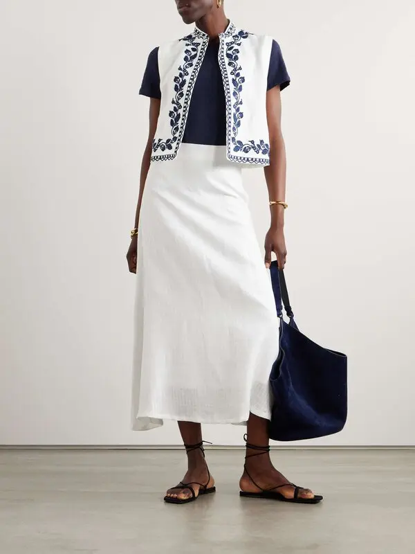 Loro Piana Dabney Embroidered Linen Vest