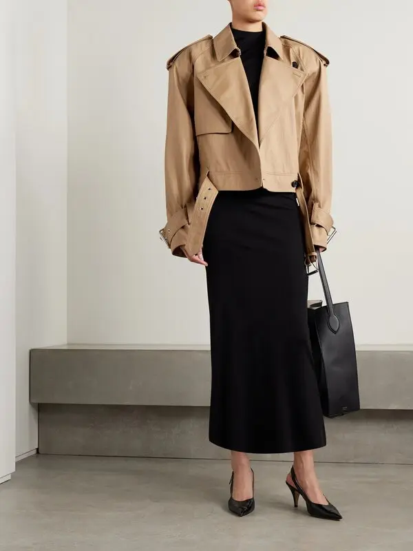 Khaite Hammond Cropped Belted Cotton-blend Twill Trench Coat