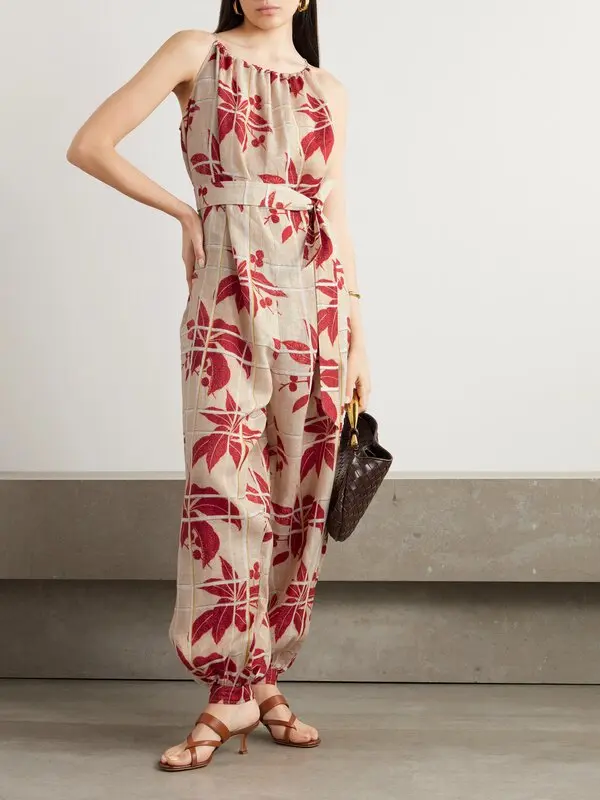 Loro Piana Belted Printed Linen Jumpsuit