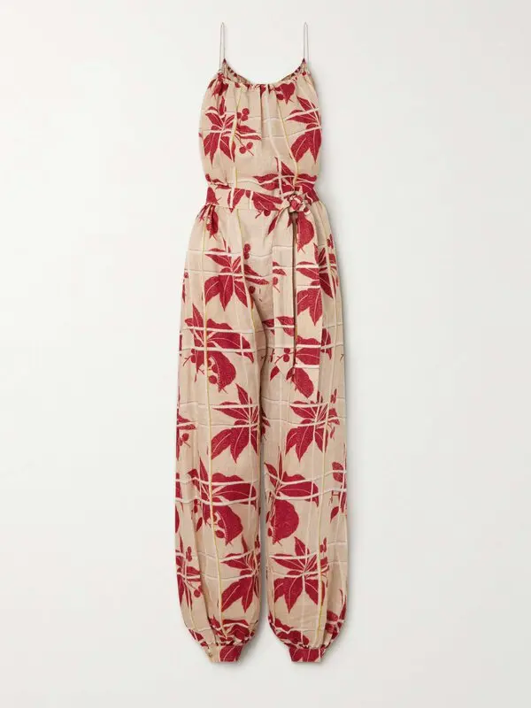 Loro Piana Belted Printed Linen Jumpsuit