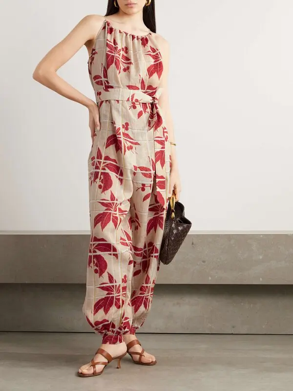 Loro Piana Belted Printed Linen Jumpsuit