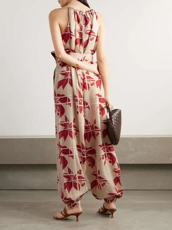 Loro Piana Belted Printed Linen Jumpsuit