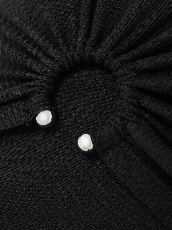 Rabanne Embellished Gathered Ribbed Tank - Black