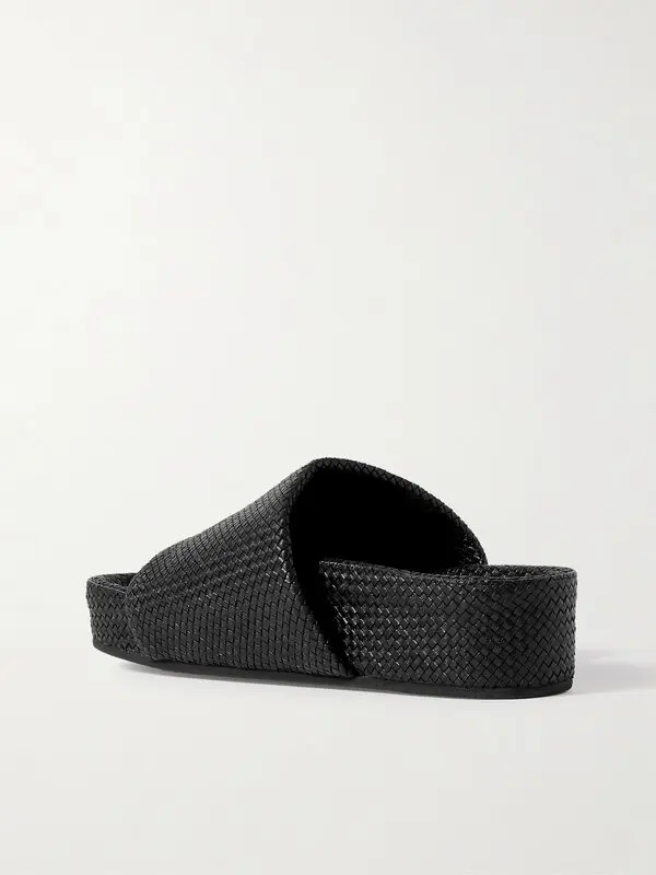 ST. AGNI Woven Leather Platform Slides - Black