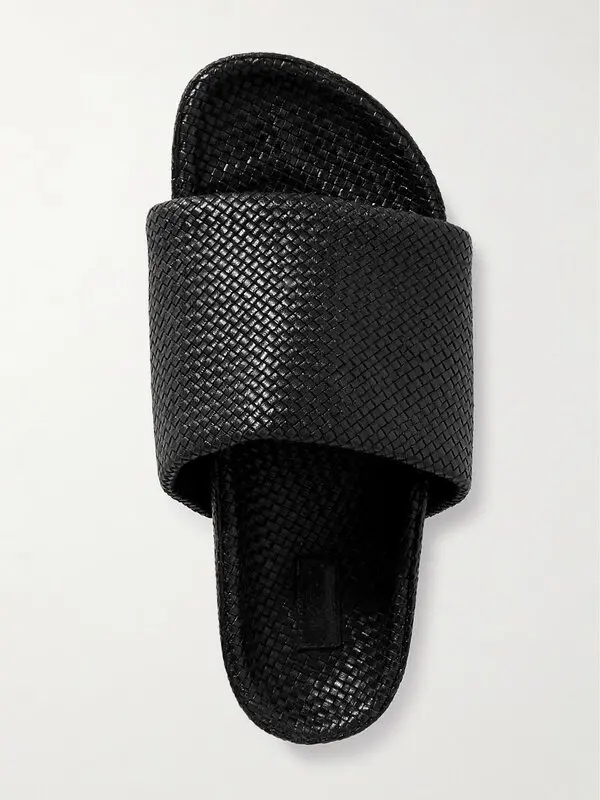 ST. AGNI Woven Leather Platform Slides - Black