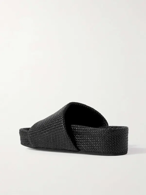 ST. AGNI Woven Leather Platform Slides - Black