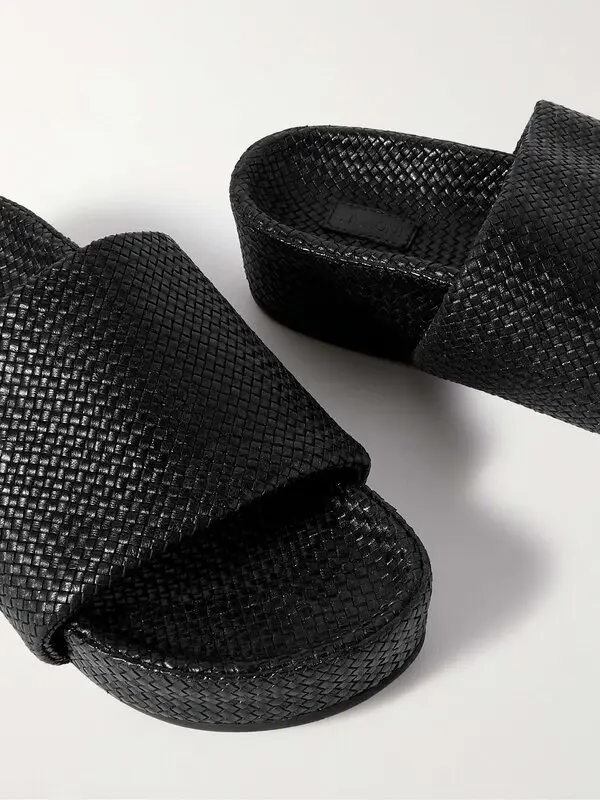 ST. AGNI Woven Leather Platform Slides - Black