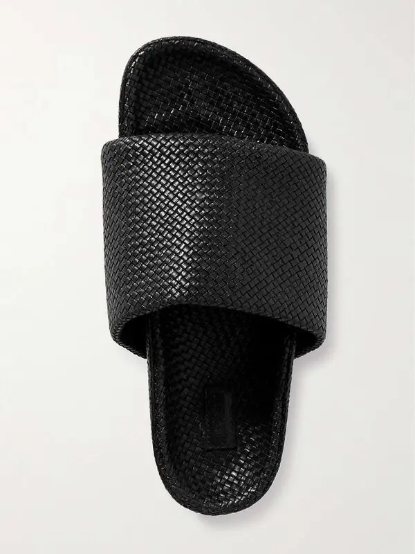ST. AGNI Woven Leather Platform Slides - Black