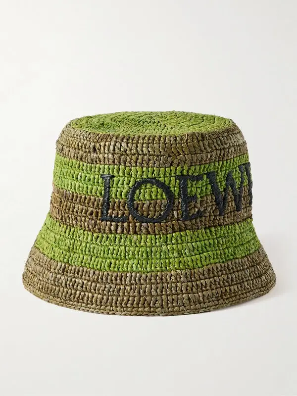 Loewe Paula'S Ibiza Logo-Embroidered Striped Raffia Bucket