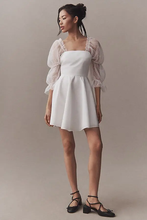 white organza puff sleeve mini dress White Organza Mesh Puff Sleeve Mini Dress  Pretty In Pink Boutique, LLC