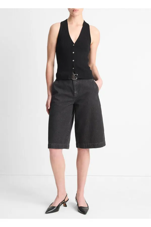 Vince Italian Cotton-blend Button V-neck Tank Top