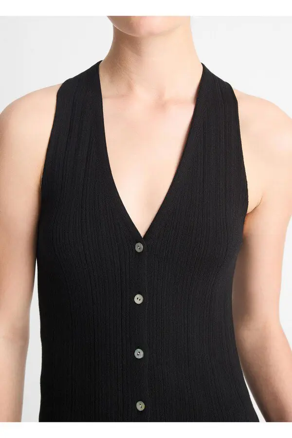 Vince Italian Cotton-blend Button V-neck Tank Top