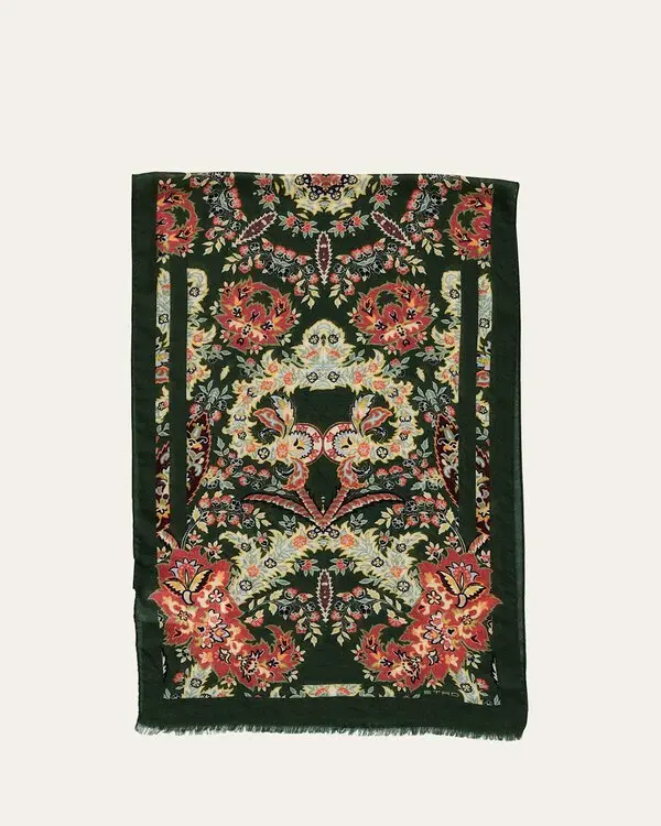 Etro Tosca Floral Wool-blend Scarf - Green Print