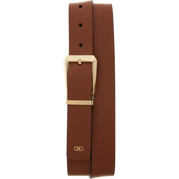 FERRAGAMO Reversible Leather Belt - New Cognac Nero