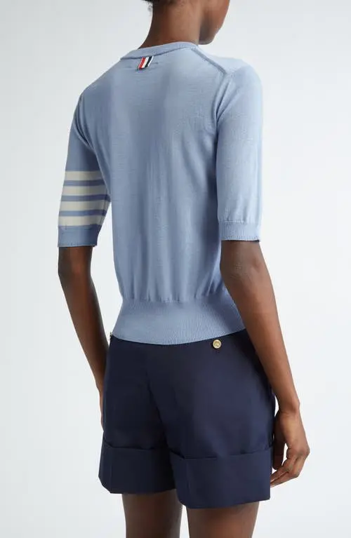Thom Browne 4-bar Short Sleeve Sweater - Light Blue