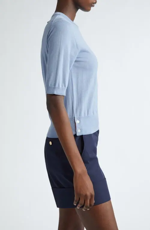 Thom Browne 4-bar Short Sleeve Sweater - Light Blue