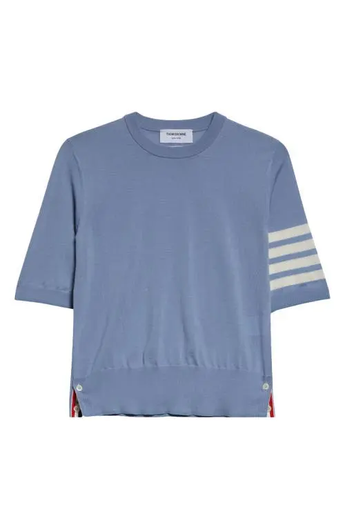 Thom Browne 4-bar Short Sleeve Sweater - Light Blue