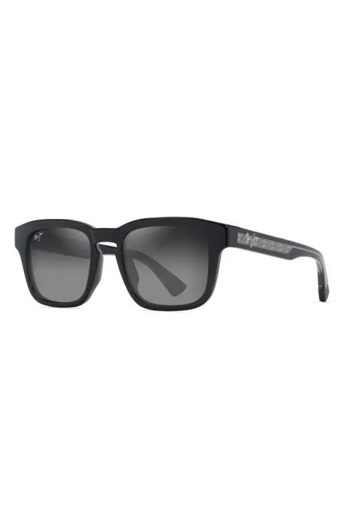 Maui Jim Maluhia 52mm Gradient Polarized Square Sunglasses - Shiny Black W/trans Light Grey