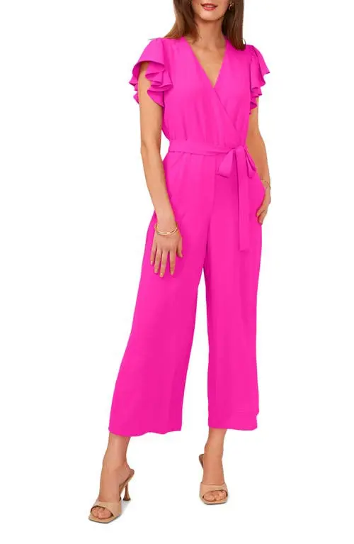 Vince Camuto Flutter Sleeve Wide Leg Jumpsuit - Fiercly Fuchsia