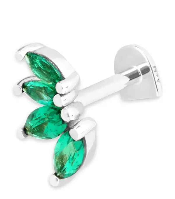 ASTRID & MIYU White Gold And Emerald Stud Earring - Silver