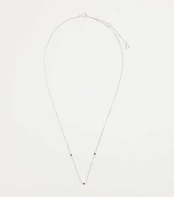 ASTRID & MIYU White Gold And Emerald Charm Necklace - Silver
