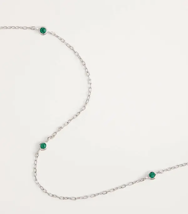 ASTRID & MIYU White Gold And Emerald Charm Necklace - Silver