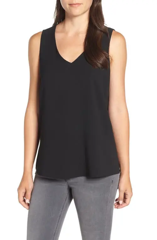 GIBSONLOOK Sleeveless V-neck Shell With High-low Hem - Black