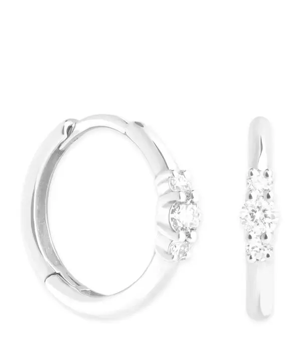 ASTRID & MIYU White Gold Diamond Hoop Earrings - Silver