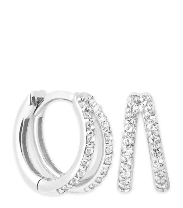 ASTRID & MIYU White Gold And Topaz Illusion Huggie Earrings - Silver