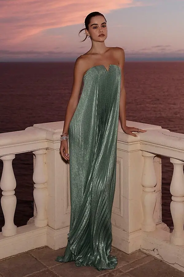 L'IDEE Strapless Maxi Gown - Blue Metallic