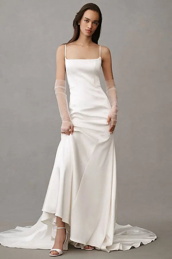 Jenny Yoo Ronnie Fitted Stretch Satin Gown