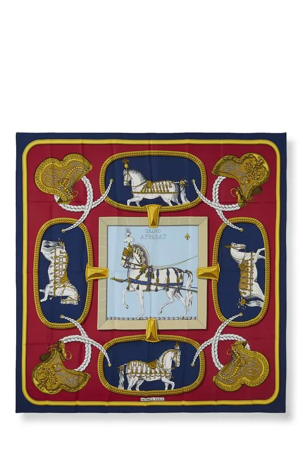 Hermès Multicolor 'grand Apparat' Silk Scarf 90 - Blue