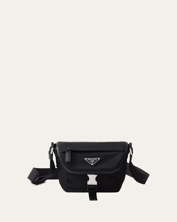 Prada Re-nylon And Saffiano Leather Shoulder Bag - Nero