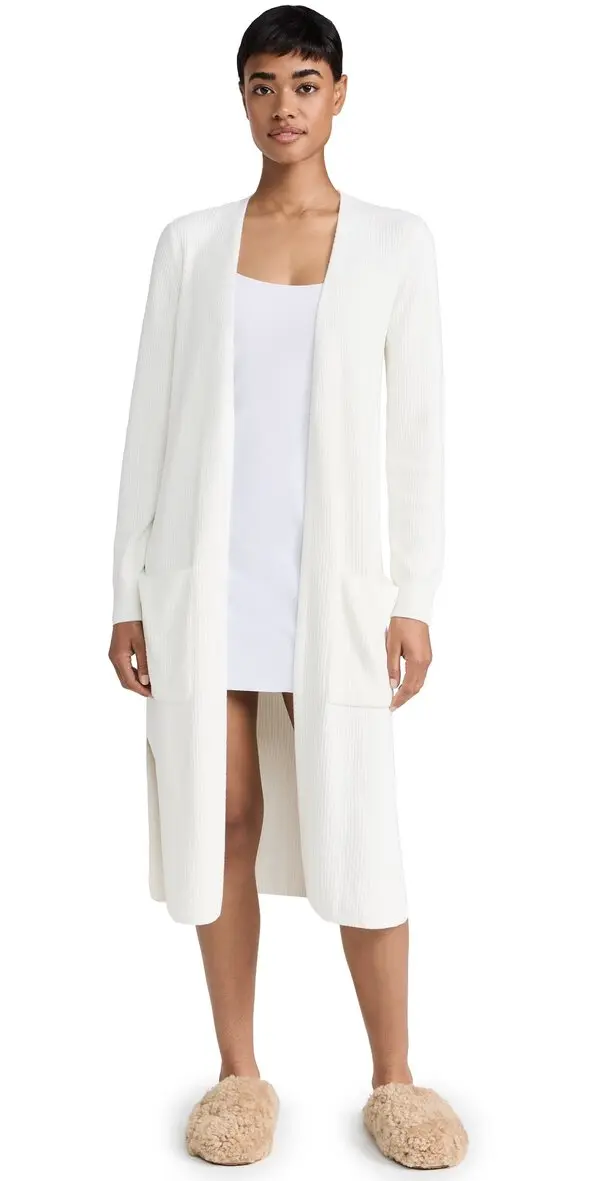 Barefoot Dreams Ribbed Knit Long Cardigan - Pearl