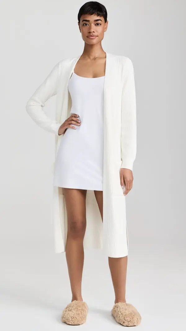 Barefoot Dreams Ribbed Knit Long Cardigan - Pearl