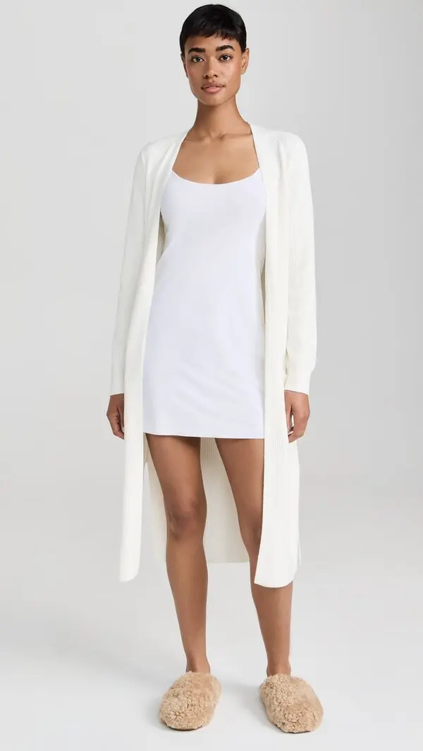 Barefoot Dreams Ribbed Knit Long Cardigan - Pearl