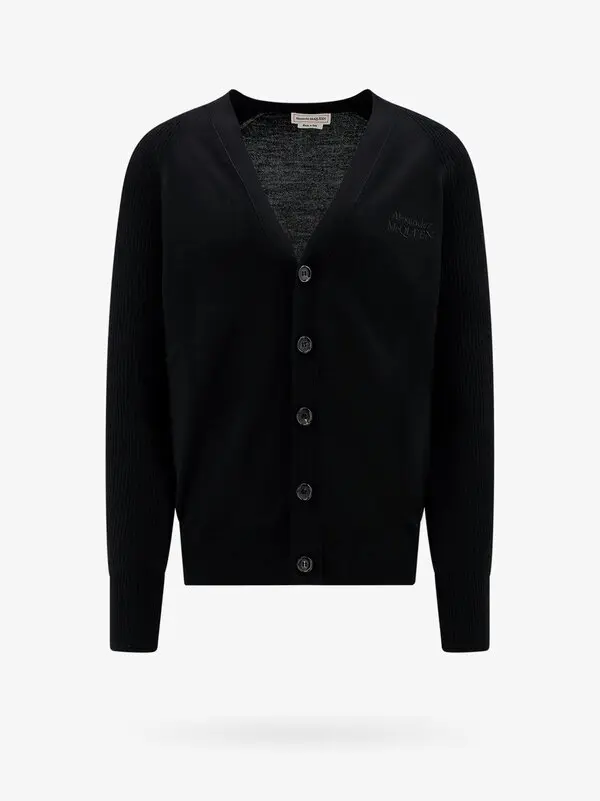Alexander McQueen Wool Cardigan With Logo Embroidery