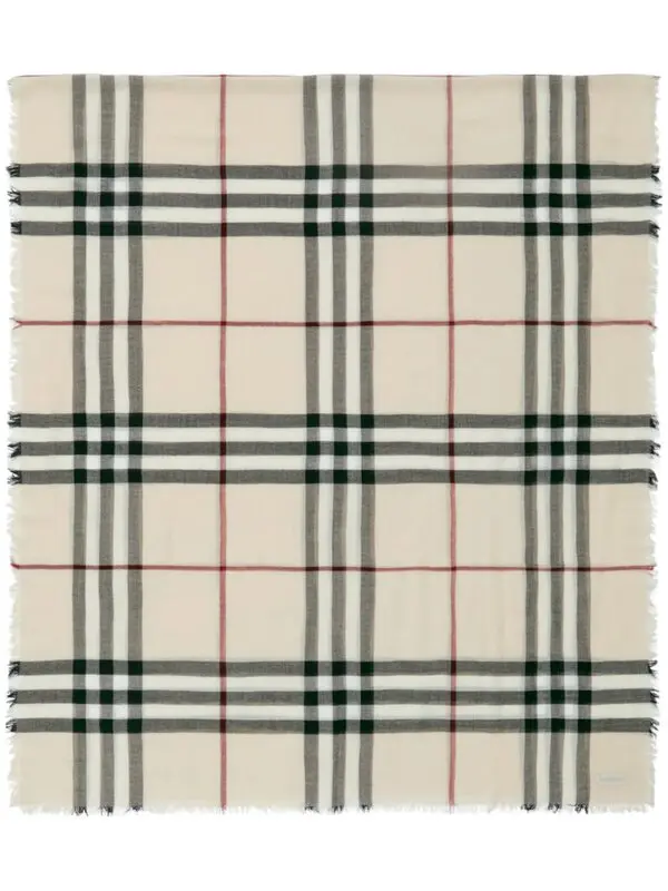Burberry Raw-cut Checked Wool Scarf - Neutrals