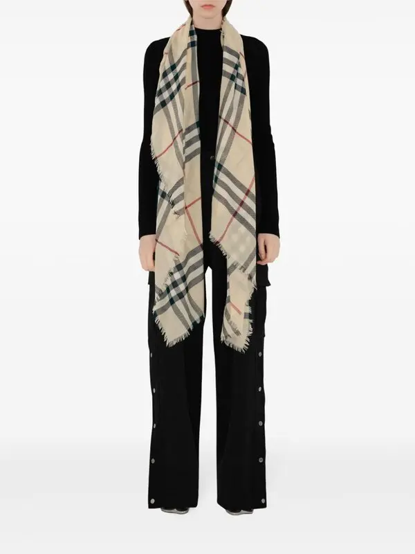 Burberry Raw-cut Checked Wool Scarf