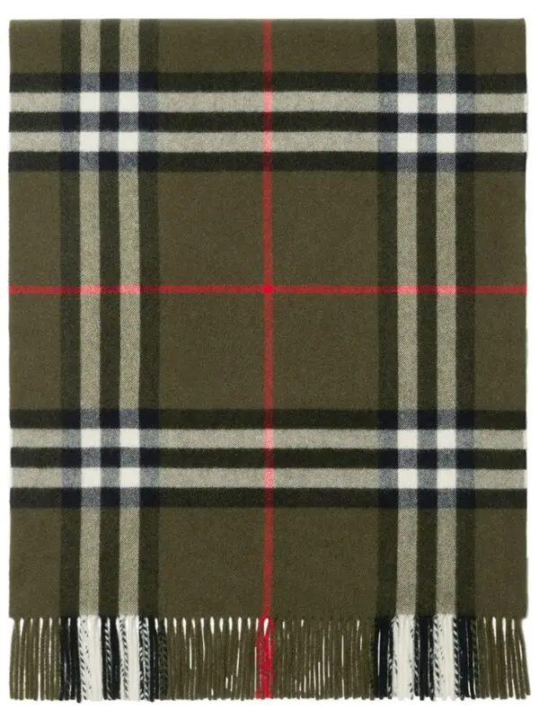 Burberry Check-print Fringed Cashmere Scarf - Green